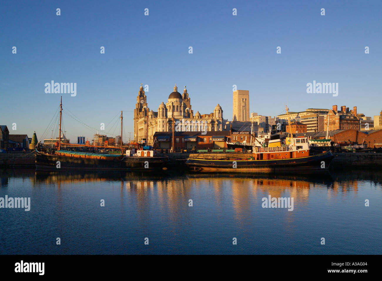Liver Building and Tug Boats from "Albert Dock" Liverpool Merseyside ...
