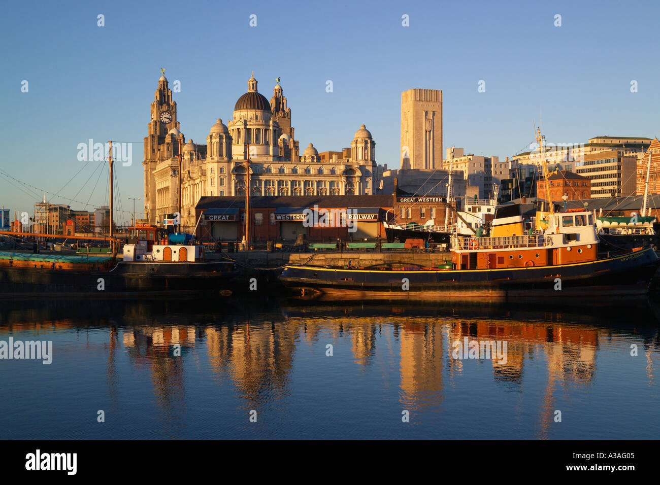 Liver Building and Tug Boats from "Albert Dock" Liverpool Merseyside ...