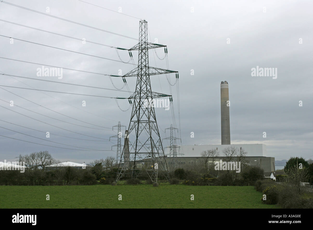 electricity transmission pylon and kilroot power station county antrim ...