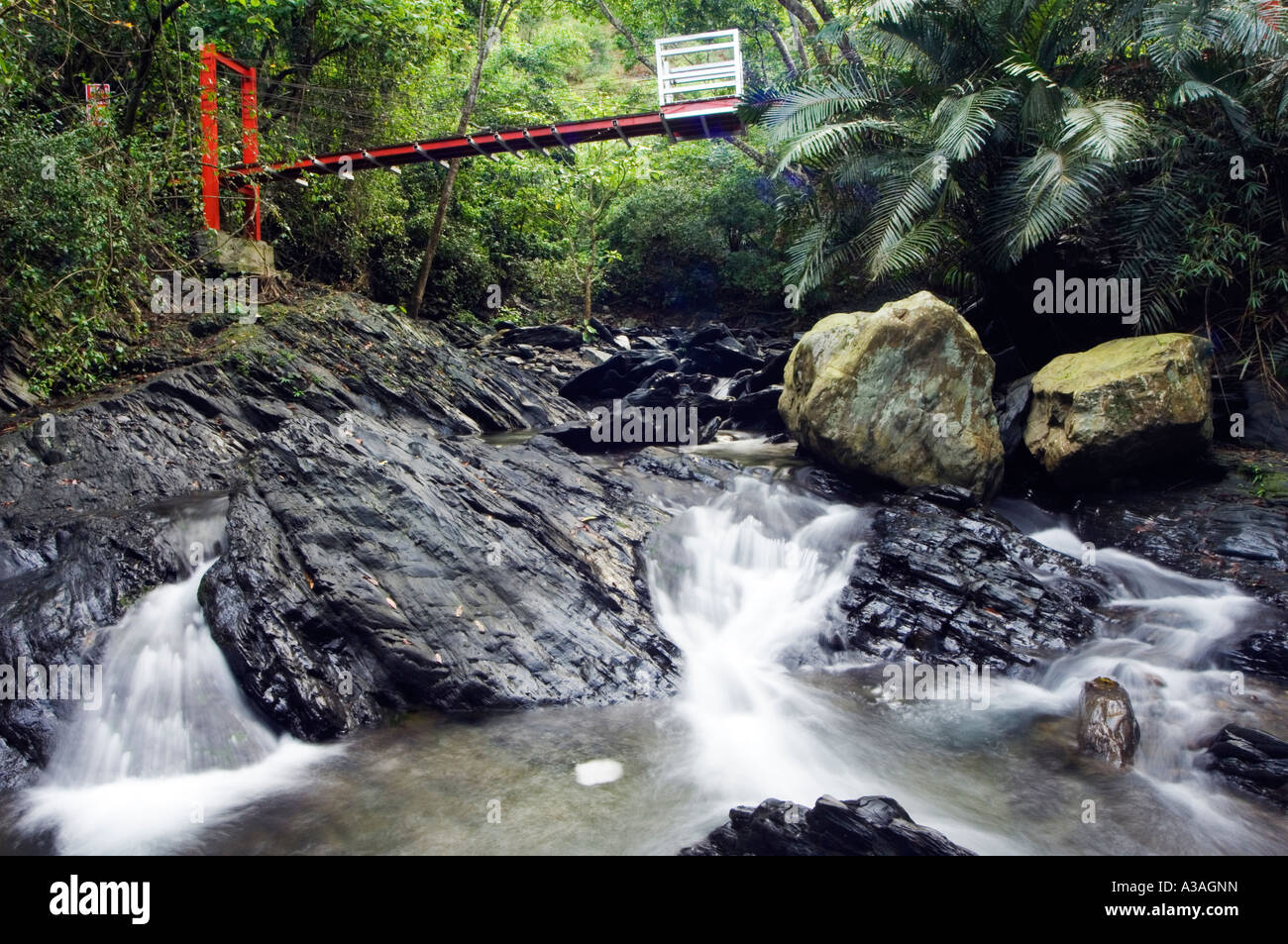 bridge and waterfall valley scenery Maolin Kaoshiung County Taiwan ...