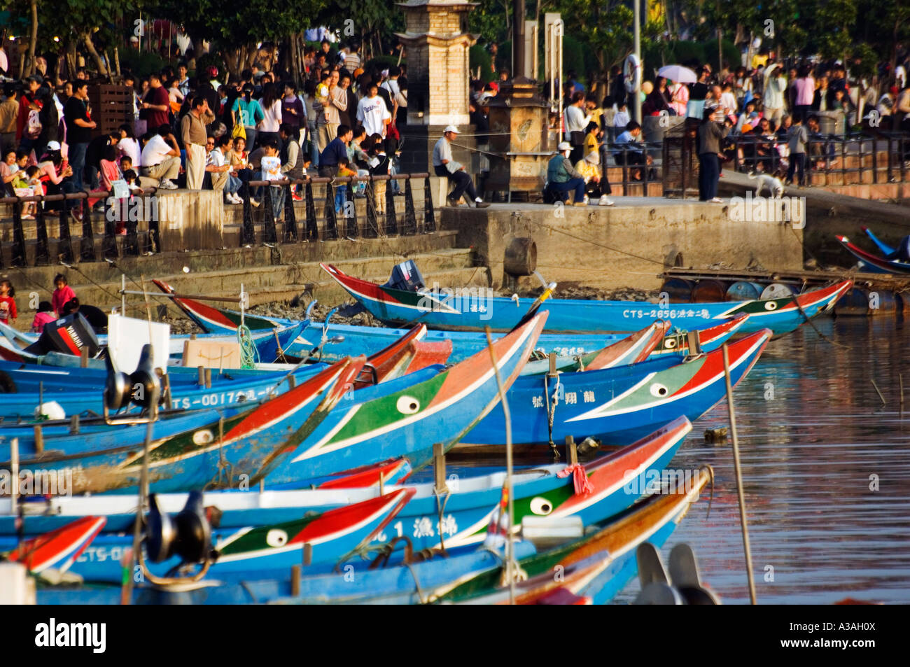 colourful fishing boats Dansui Tamsui fishing village Taipei Taiwan ...