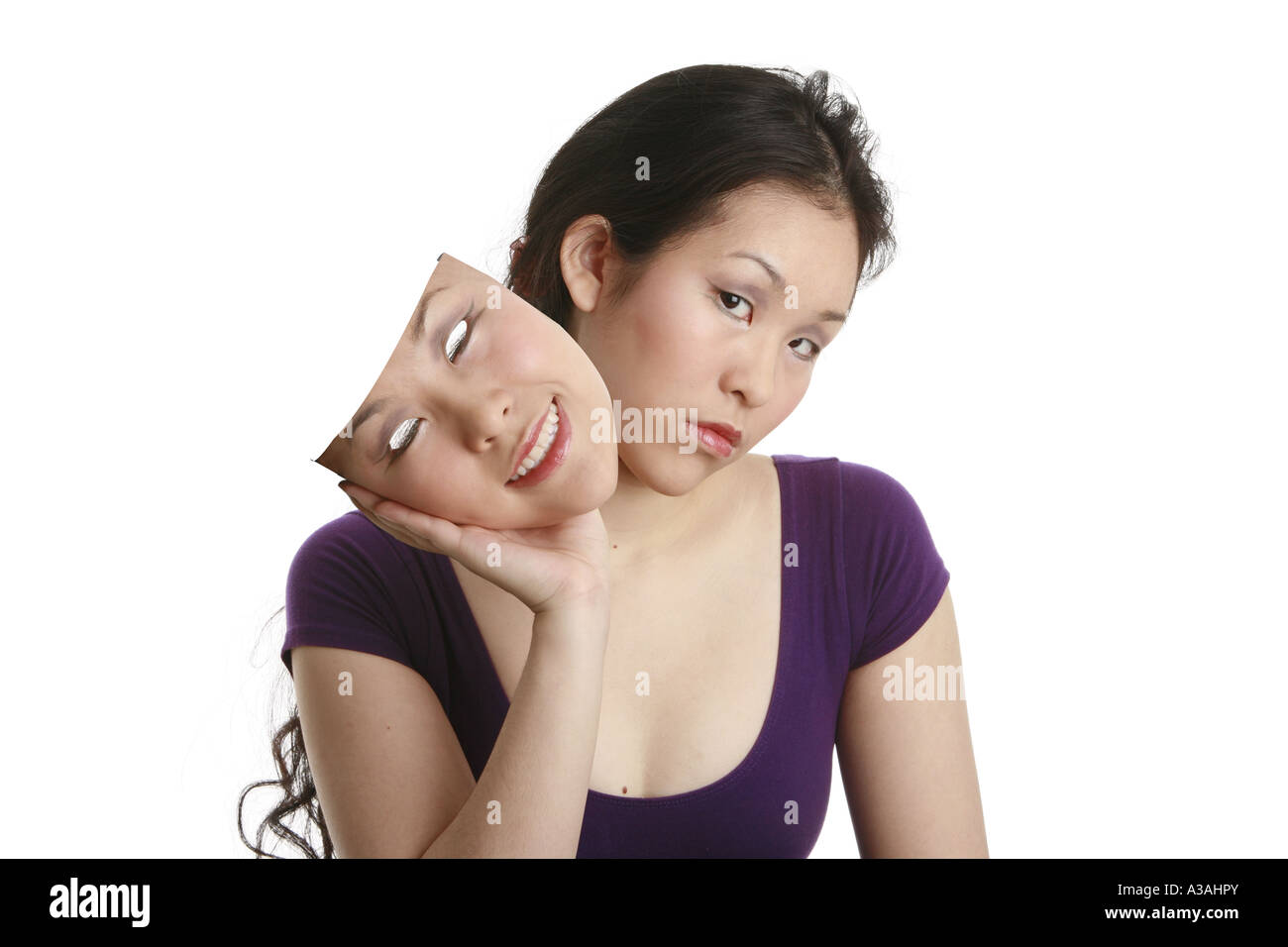 Woman putting a brave face on her sadness Stock Photo - Alamy