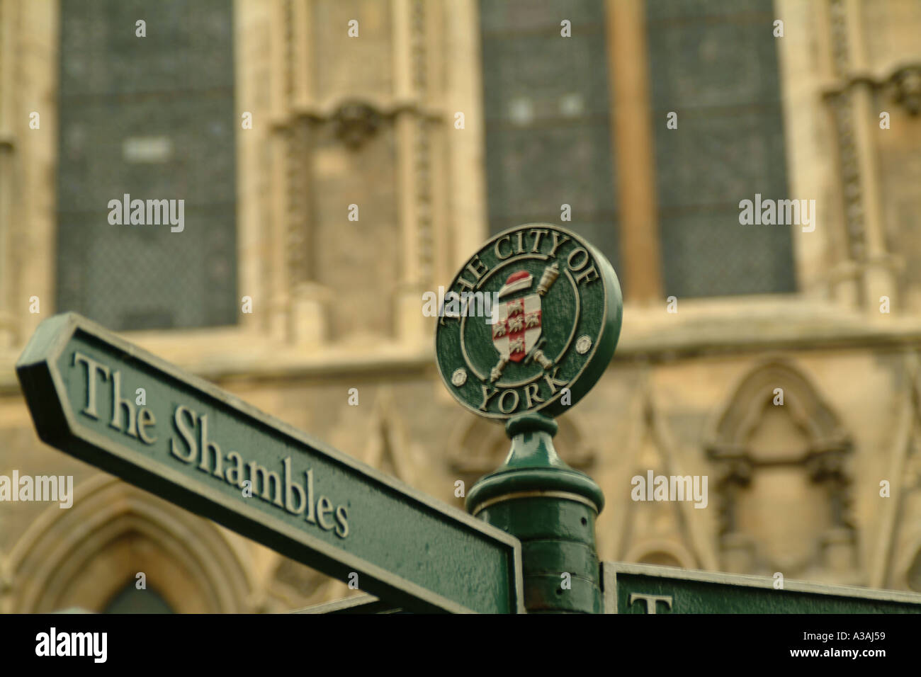 Tourist attractions signpost for the Shambles area outside York Minster ...