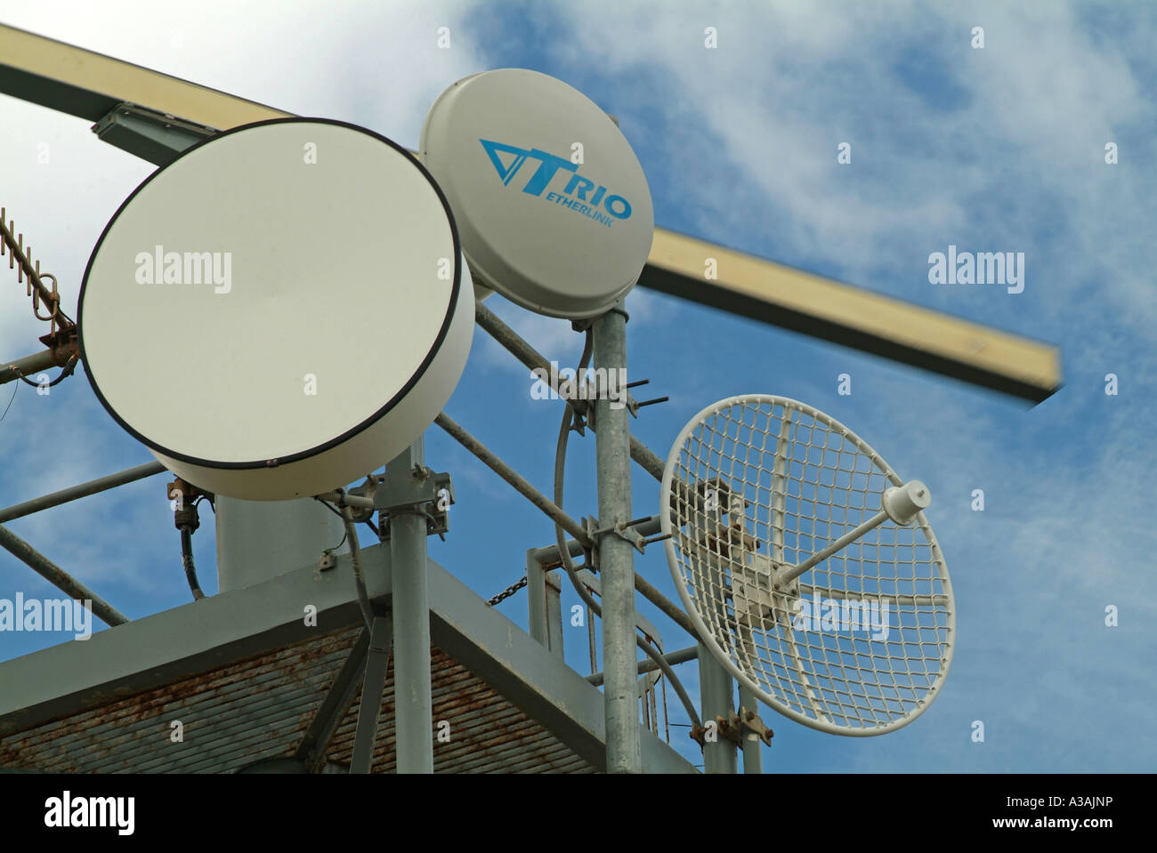 Communications tower with satellite dishes, radar and aerials Stock ...