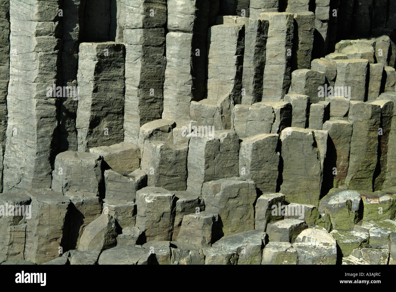 Basalt rock formations on Isle of Staffa near Fingals Cave Argyll Bute ...