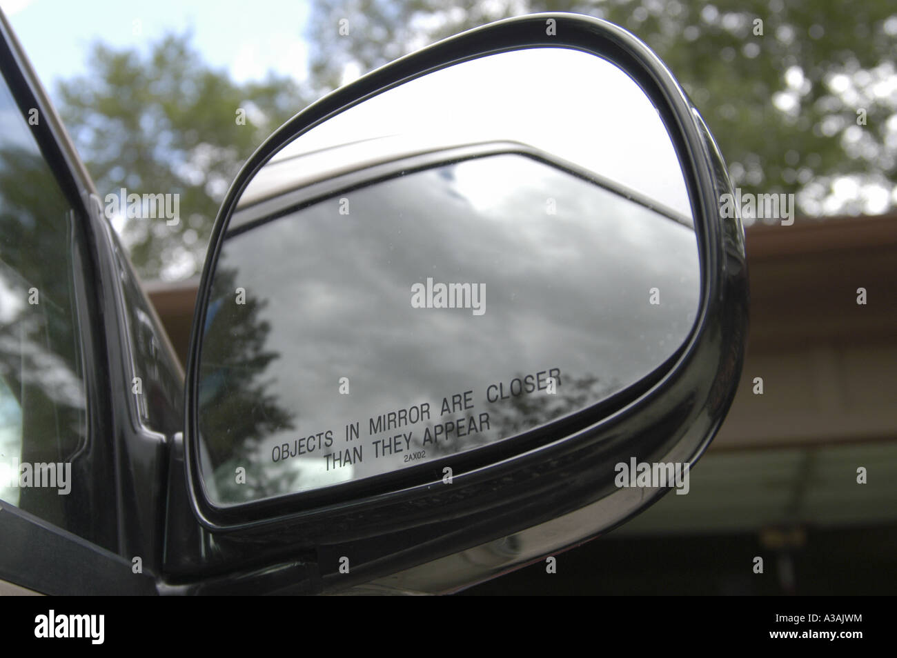 Objects In Mirror Warning On Rear View 2 Stock Photo - Alamy