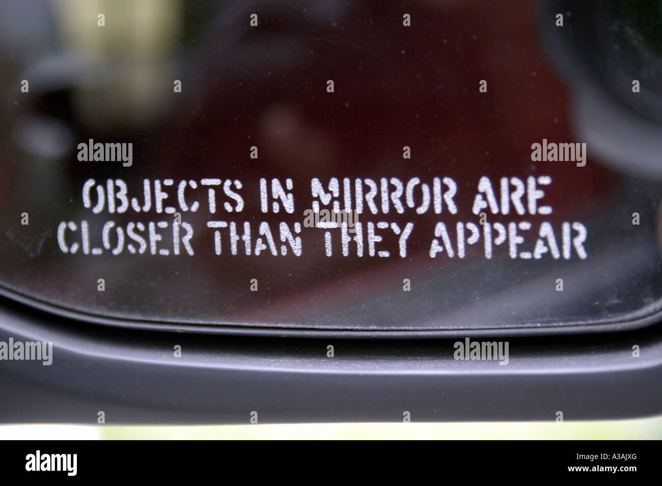 Objects In Mirror Warning On Rear View Close Stock Photo - Alamy