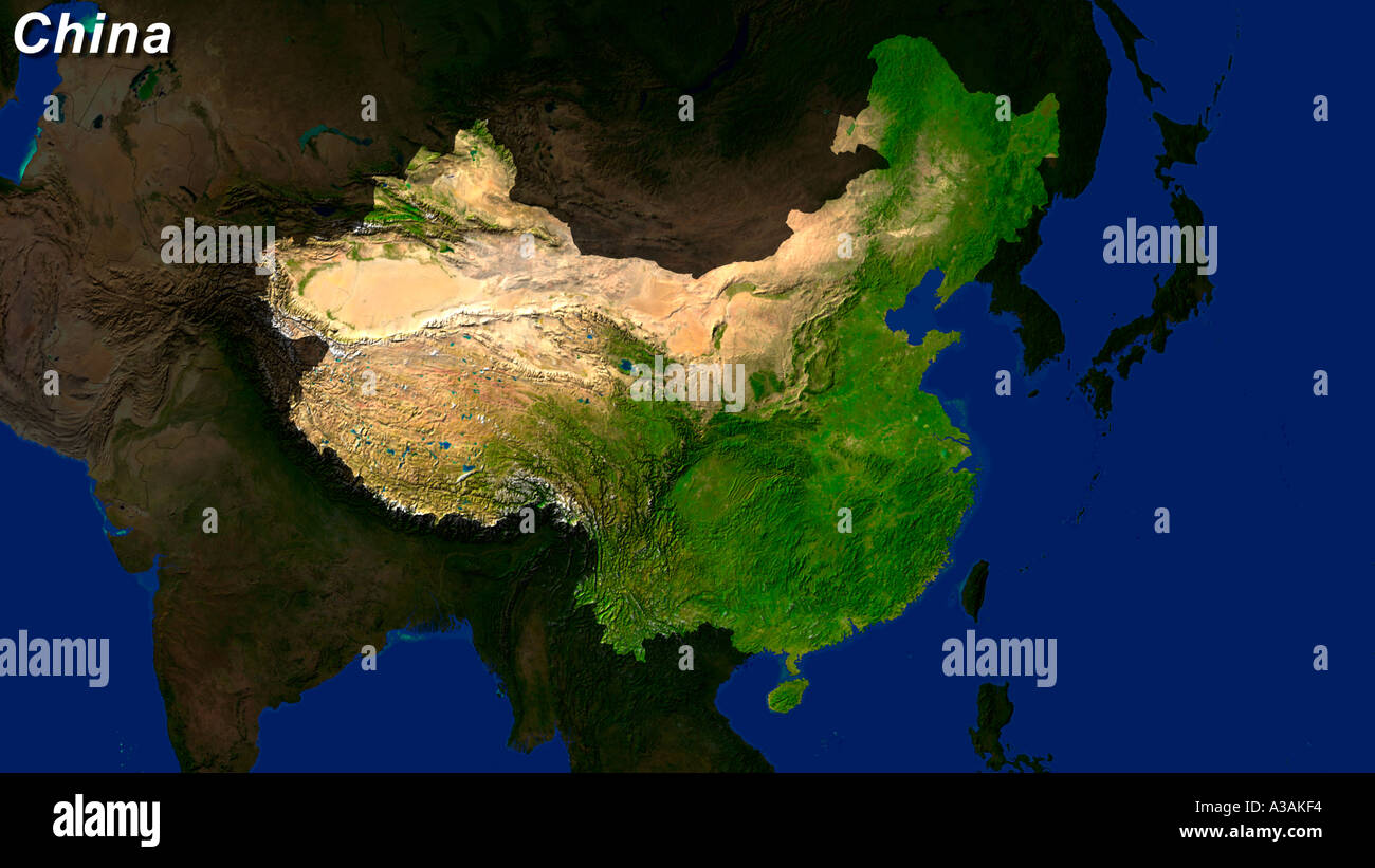 Satellite Image Of China Highlighted Stock Photo - Alamy