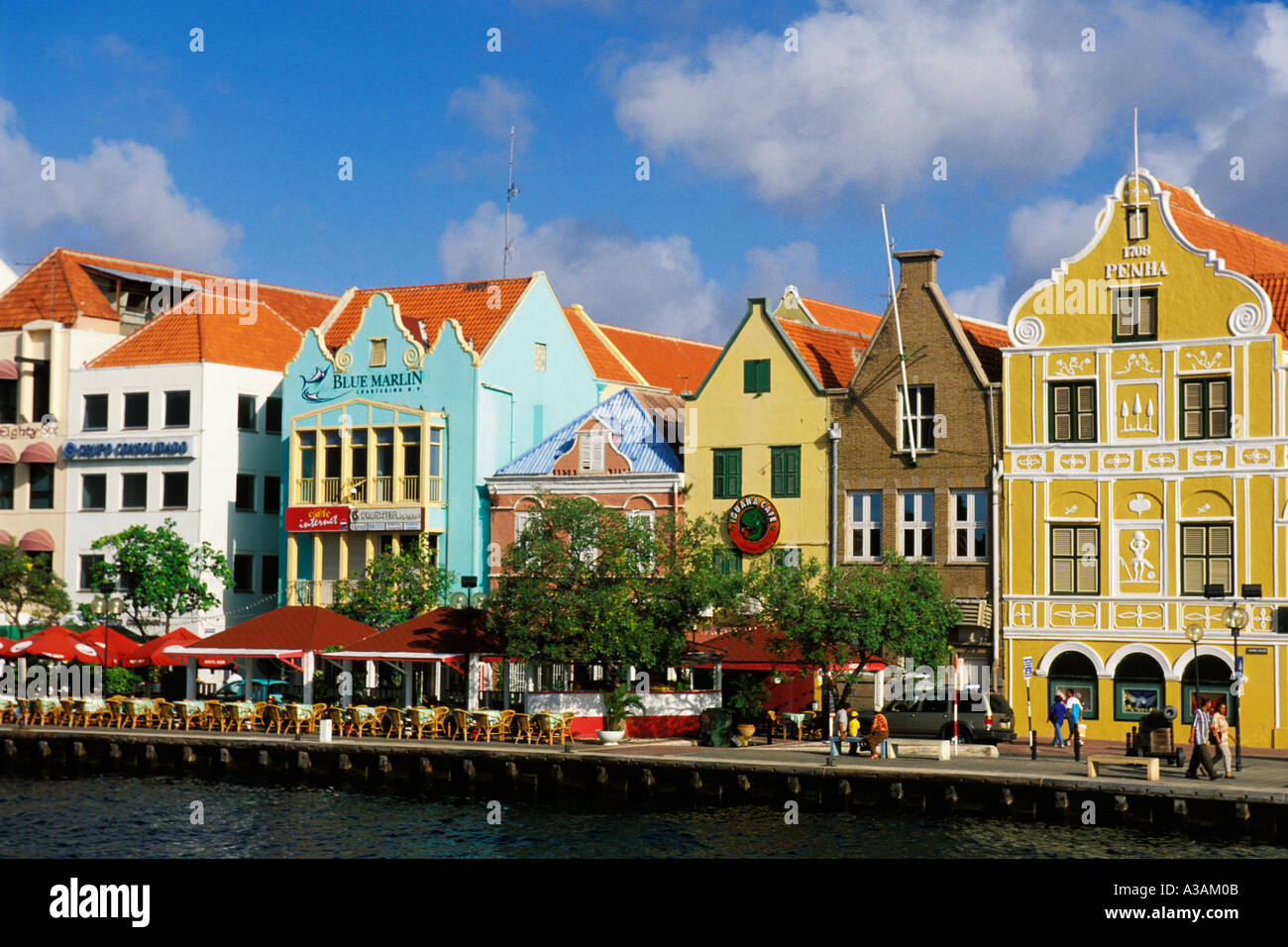 Curacao, Willemstad, Handelskade waterfront, historic buildings Stock ...
