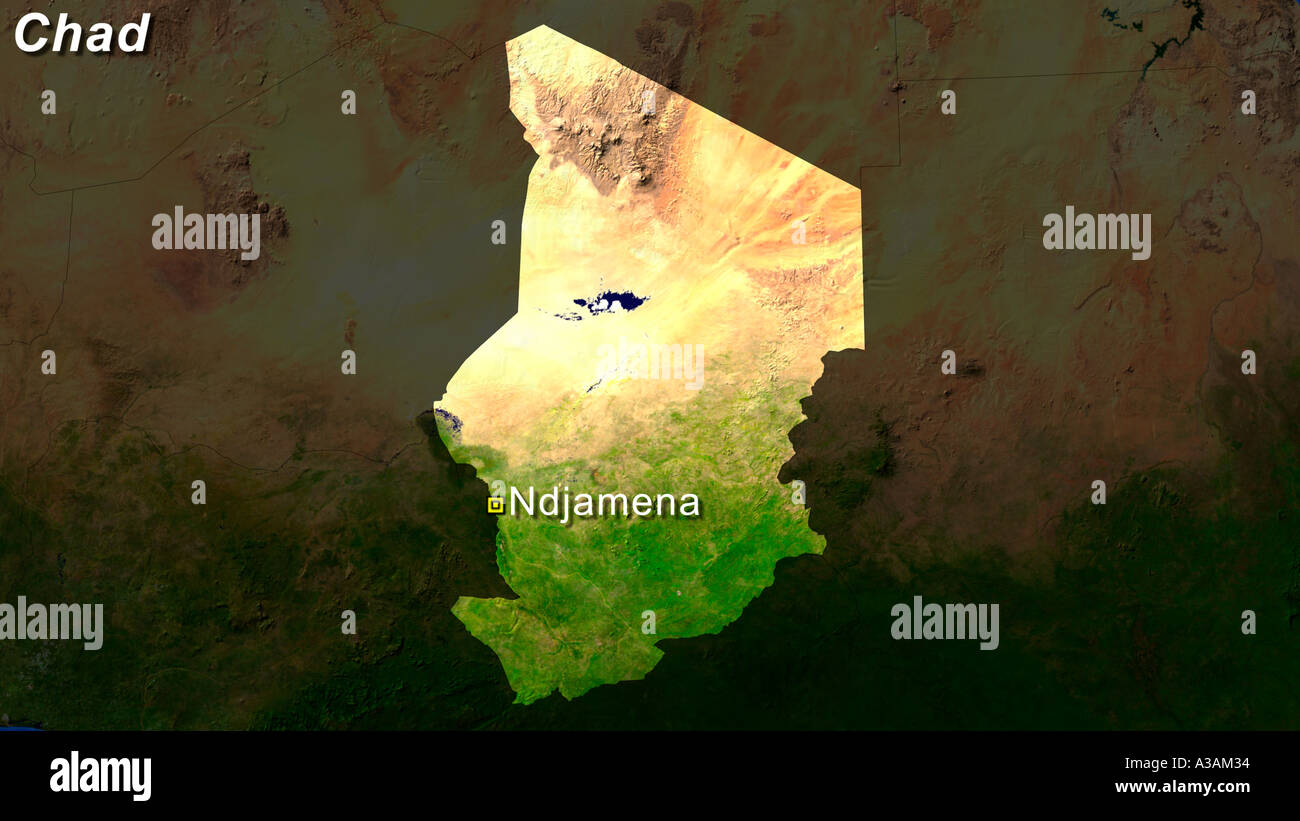 Satellite Image Of Chad Highlighted Stock Photo - Alamy