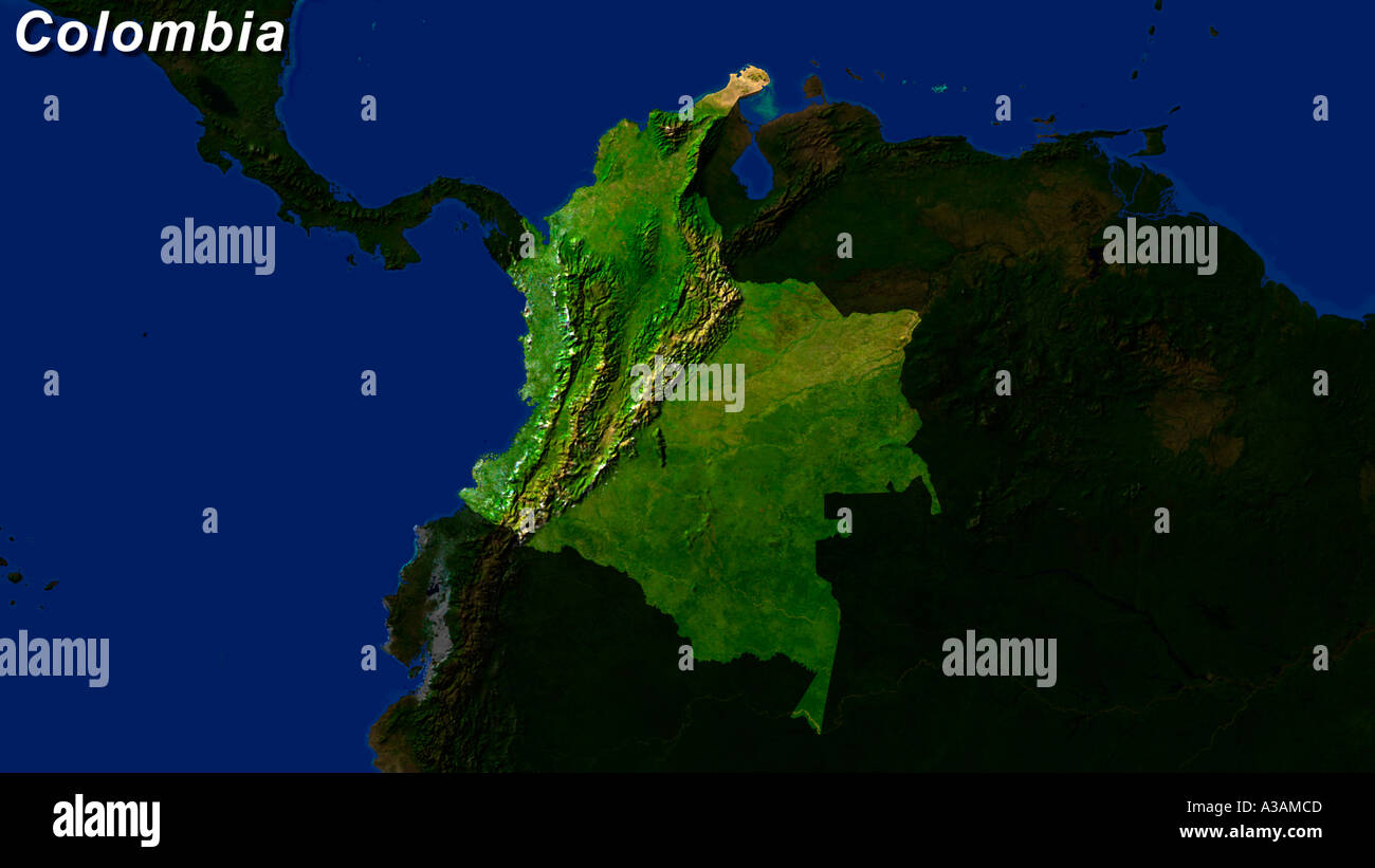 Satellite Image Of Colombia Highlighted Stock Photo - Alamy