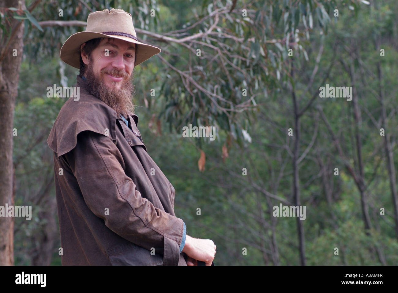 Australian cattleman mountains farmer with Akubra hat and Driza Bone ...