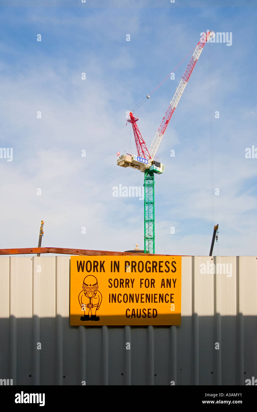 Work in Progress Crane behind barier Stock Photo - Alamy