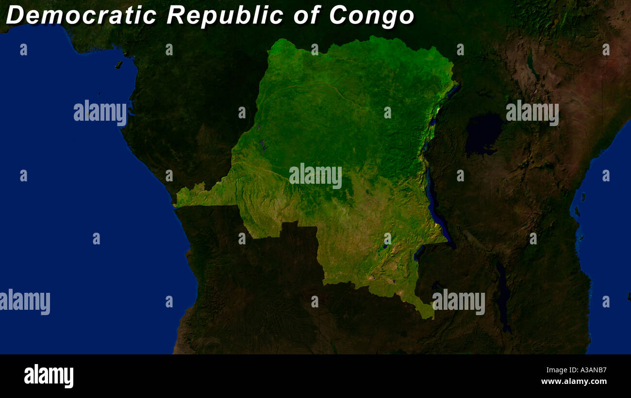 Satellite Image Of The Democratic Republic Of Congo Highlighted Stock ...