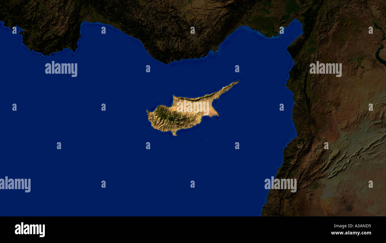 Satellite Image Of Cyprus Highlighted Stock Photo - Alamy
