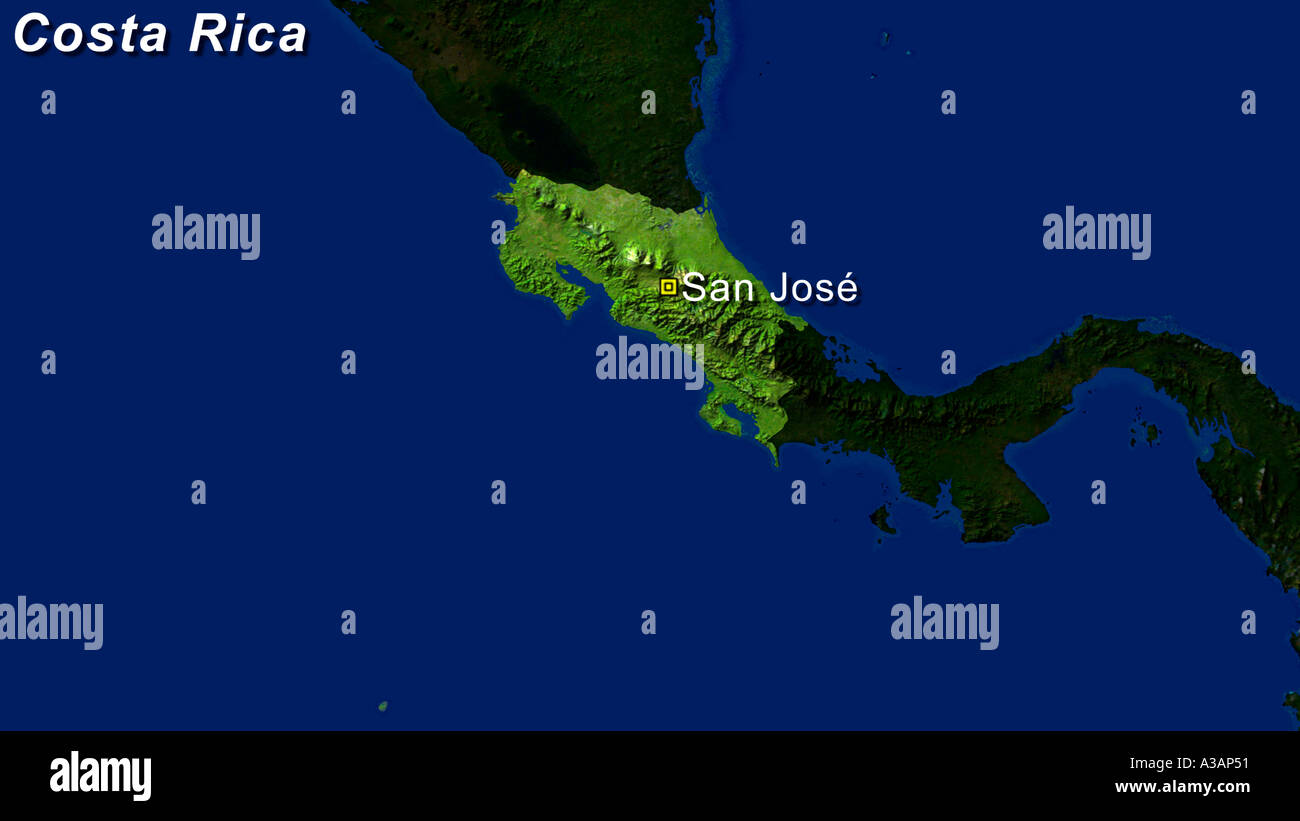 Satellite Image Of Costa Rica With San Jose Highlighted Stock Photo - Alamy