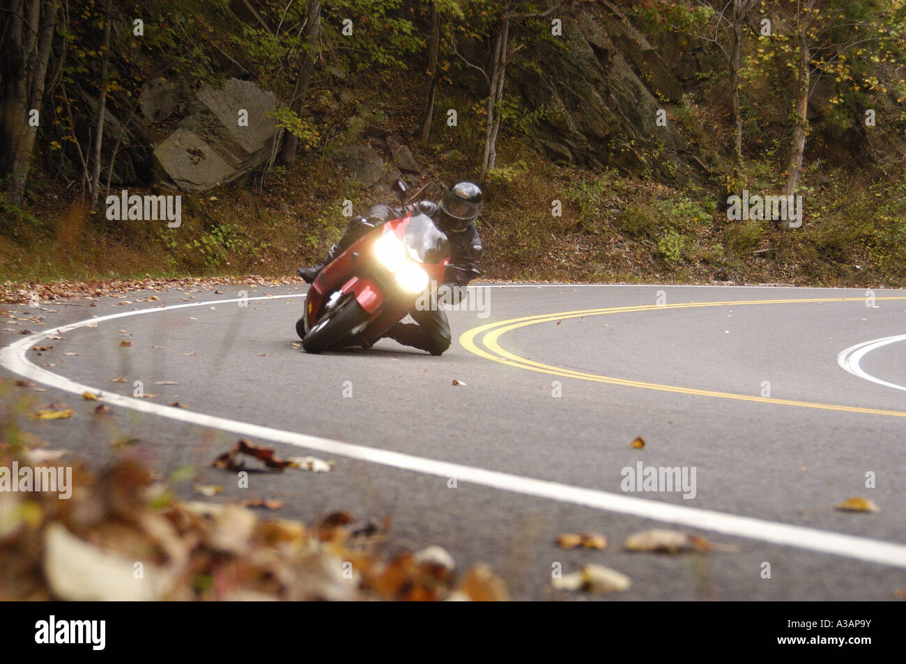 P25 128 Smoky Mtns, The Dragon, Red Sport Motorcycle Leans Into Turn ...