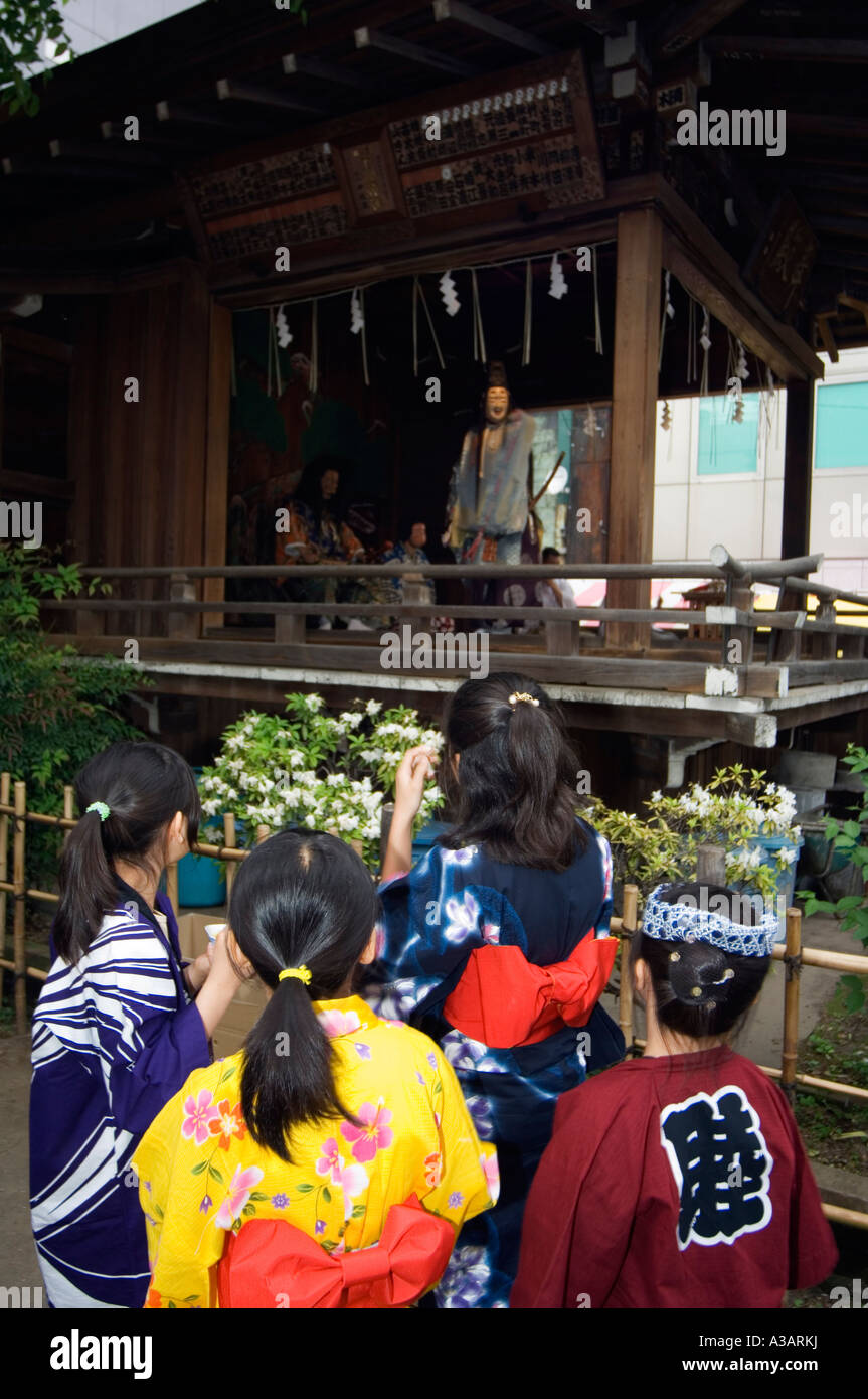 girls wearing summer kimono Kagura dance theater performance Annual ...