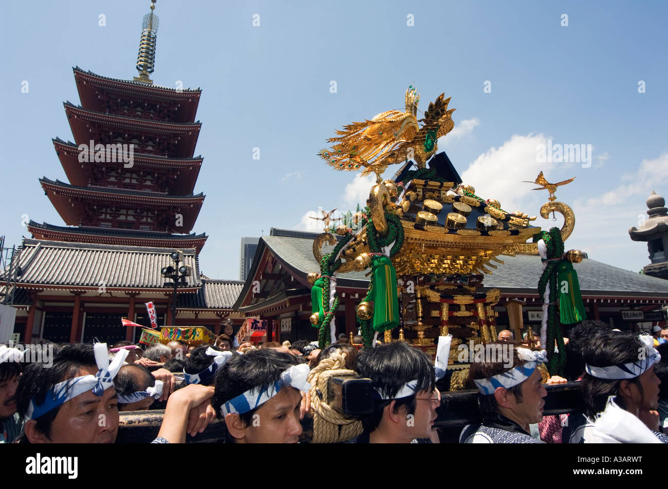 pagoda Mikoshi portable shrine of the gods parade crowds of people ...