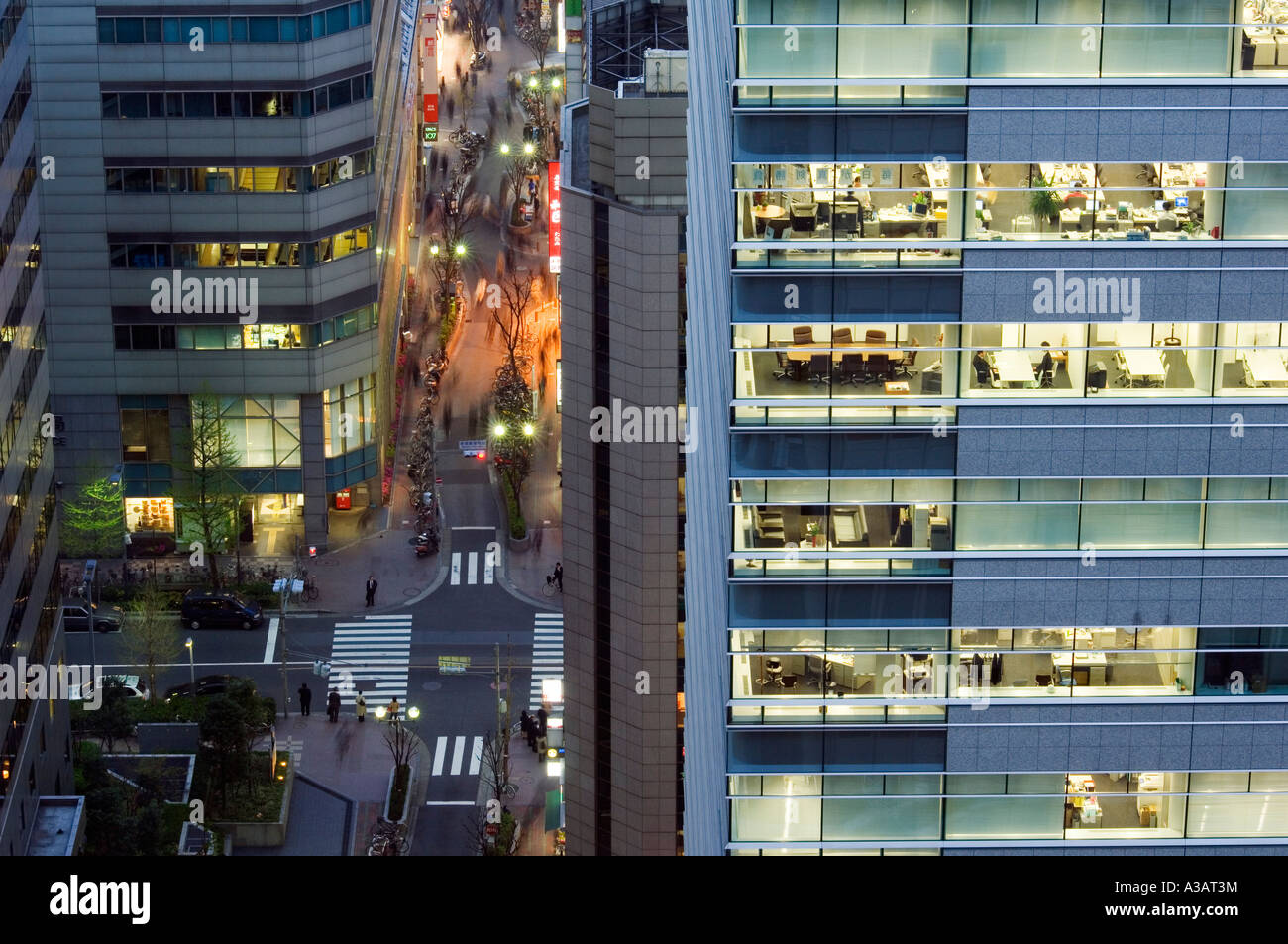 skyscraper building offices working at night Shinjuku Tokyo Japan Asia ...