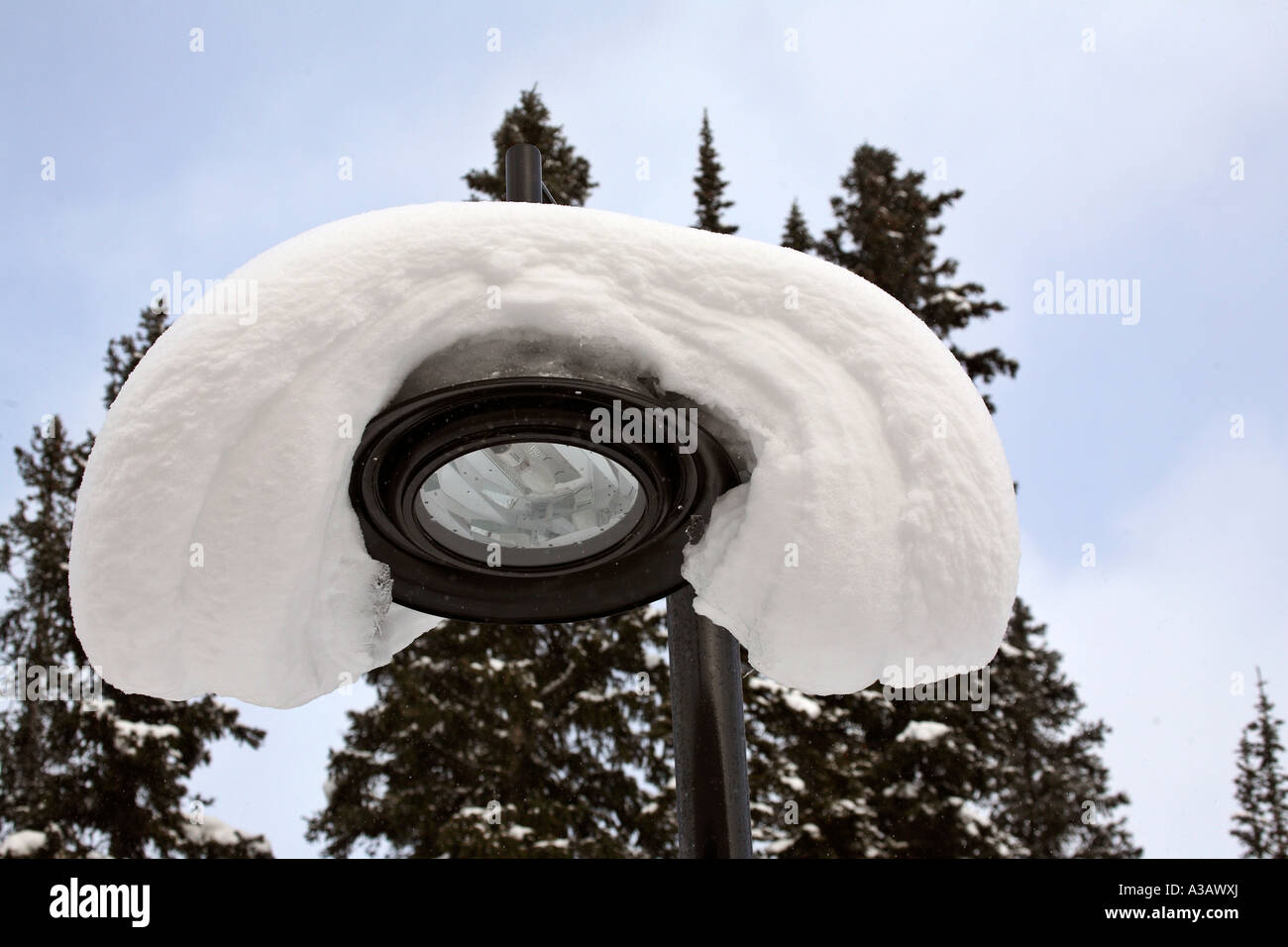 Snow cap over street lamp Stock Photo - Alamy