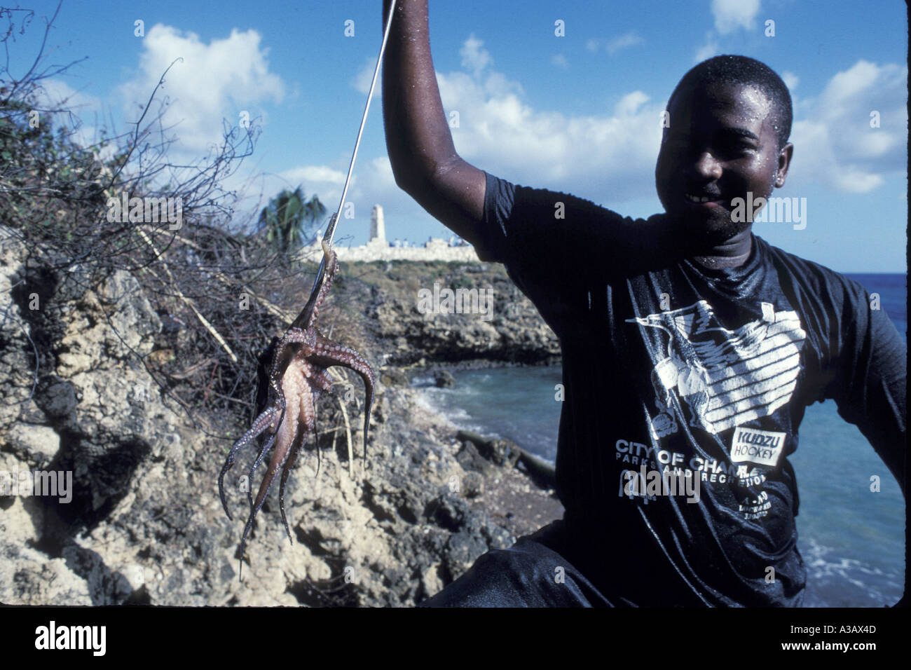 Local fisherman with octopus Dominican Republic explotation overfishing ...