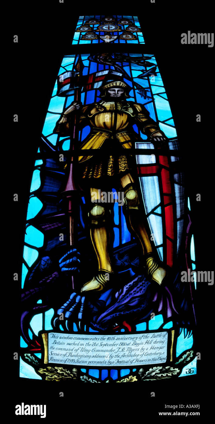 Stained glass window depicting a knight in armour. St Georges RAF ...