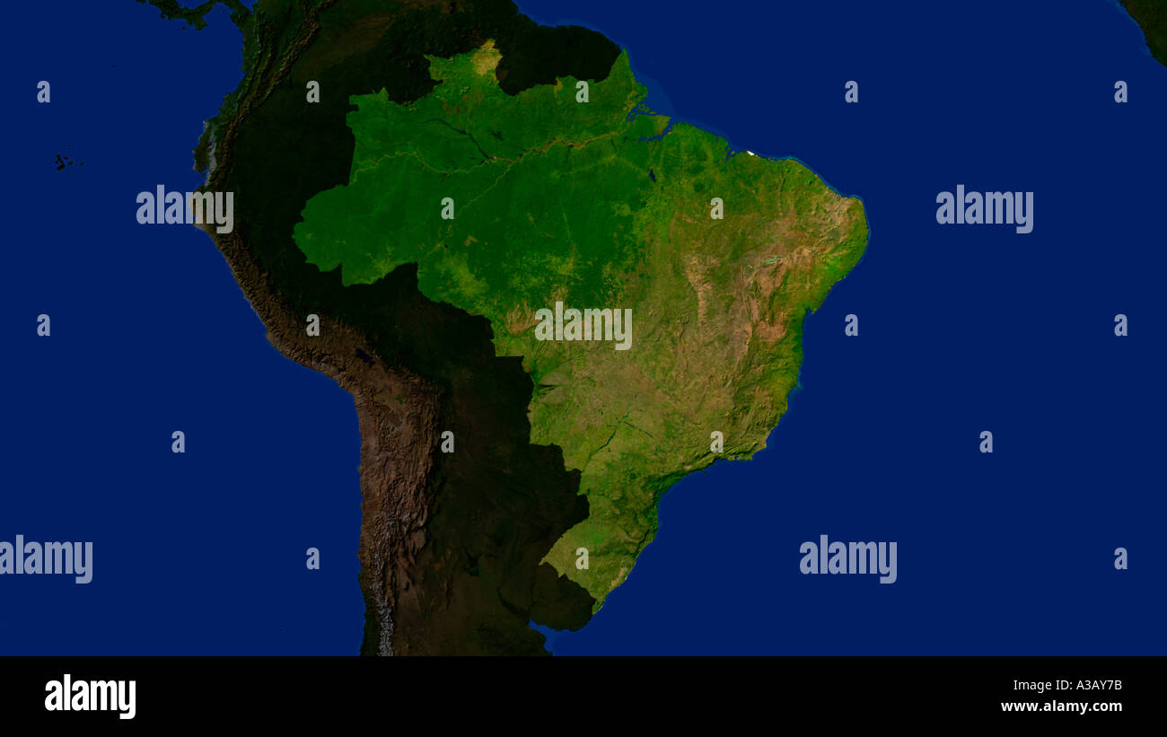 Satellite Image Of Brazil Highlighted Stock Photo - Alamy