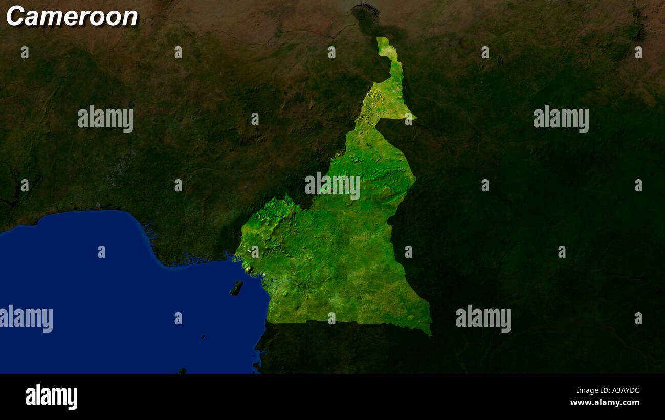 Satellite Image Of Cameroon Highlighted Stock Photo - Alamy