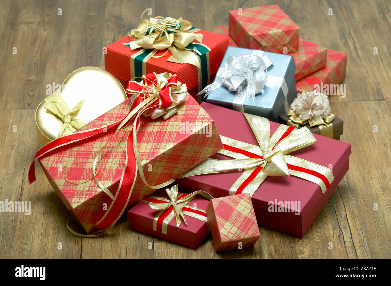 A pile of gift boxes for Christmas Stock Photo - Alamy
