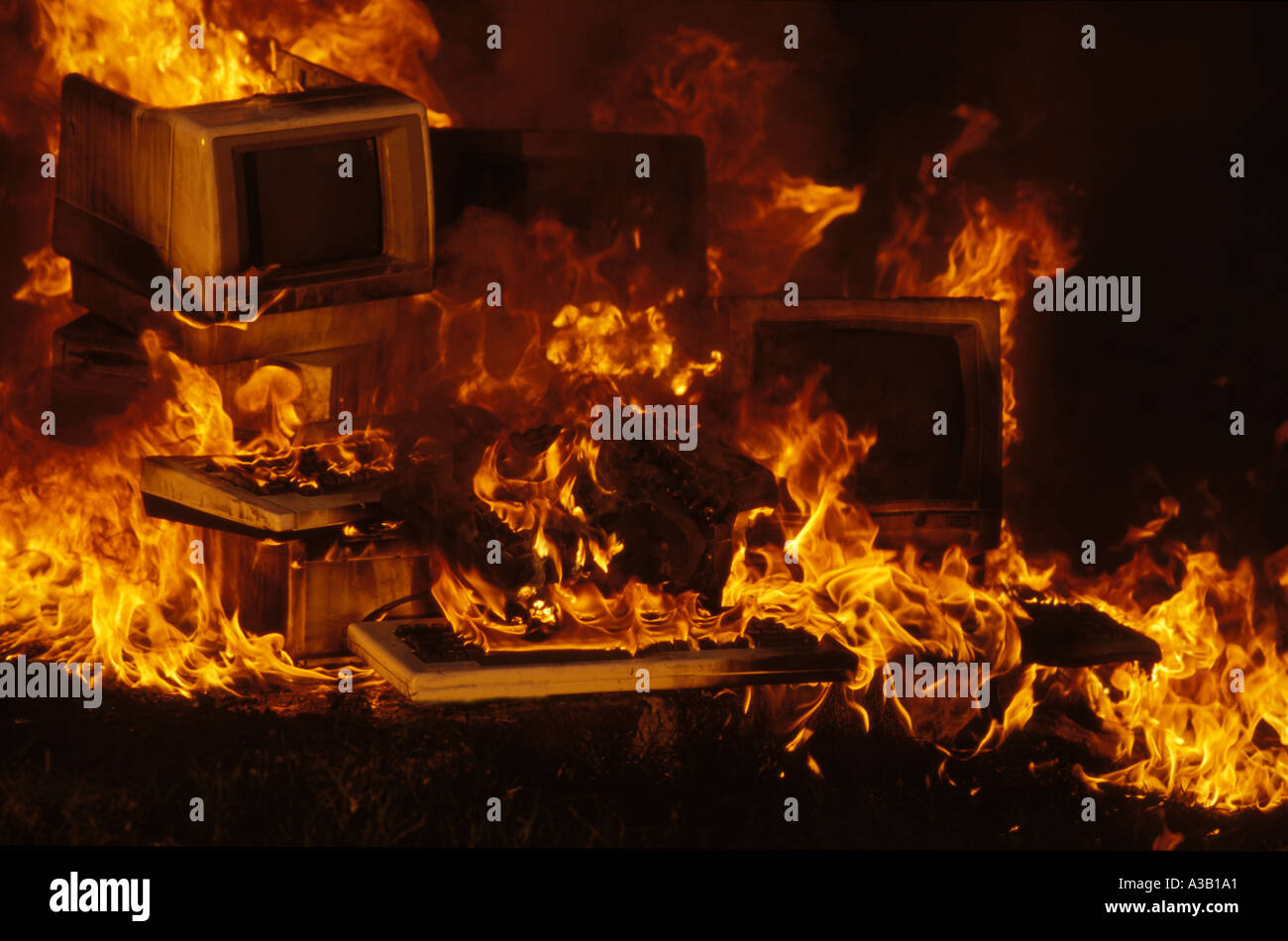 Burning Computers 0354 Stock Photo - Alamy