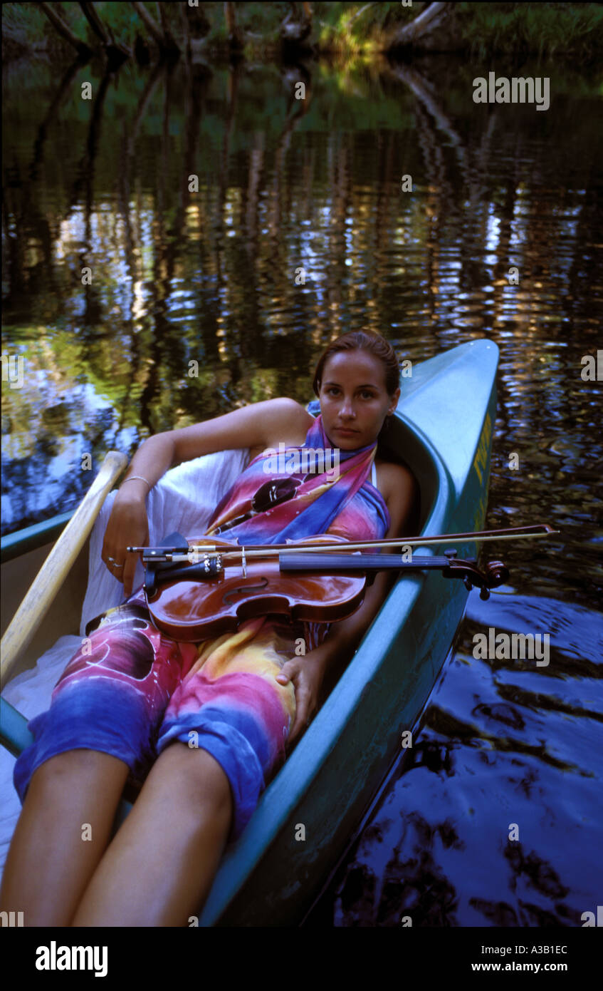 0442 Girl in Canoe Stock Photo - Alamy