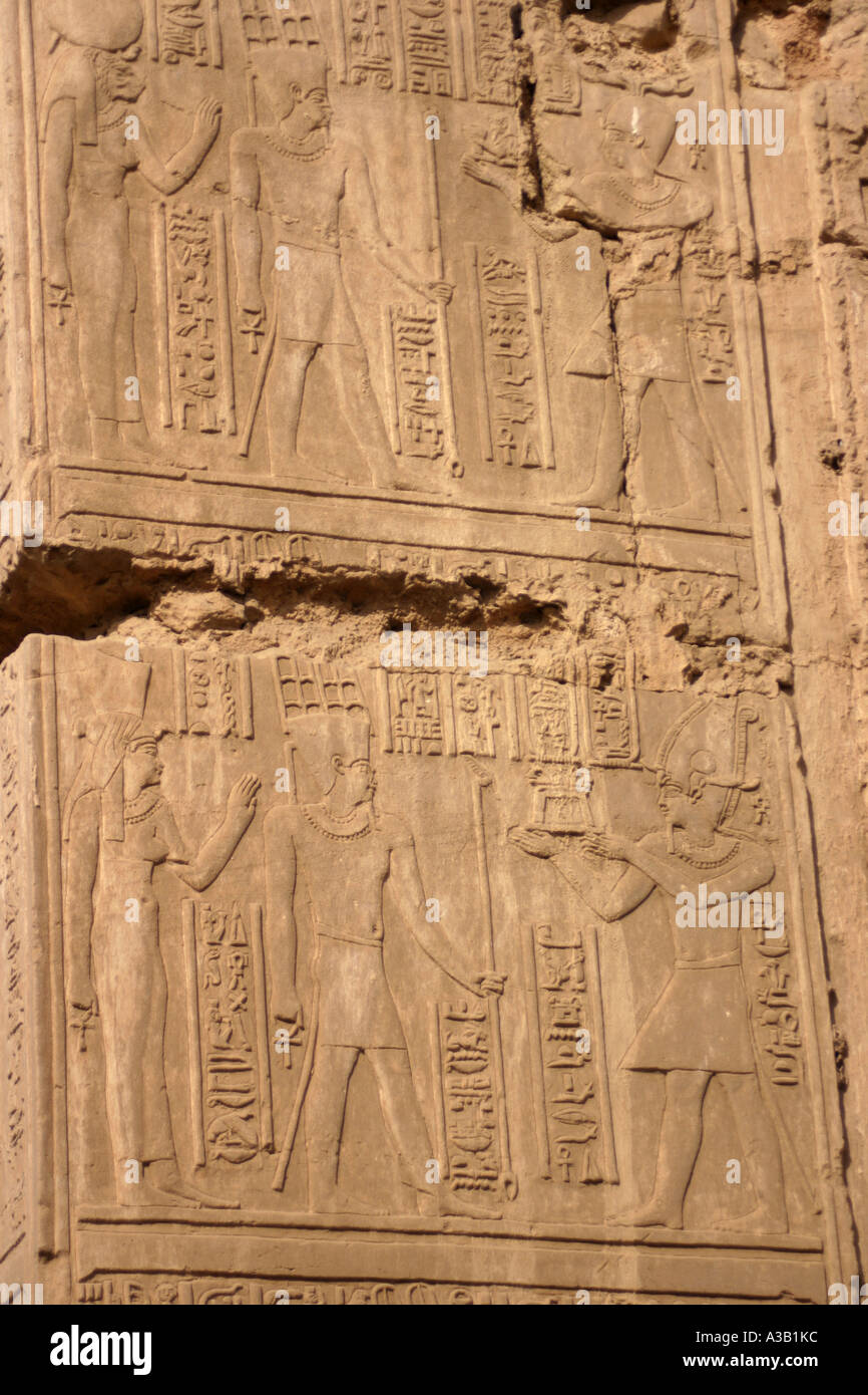 Carvings of Mut, Amun, Osiris and Sekhmet on the walls of Karnak Temple ...