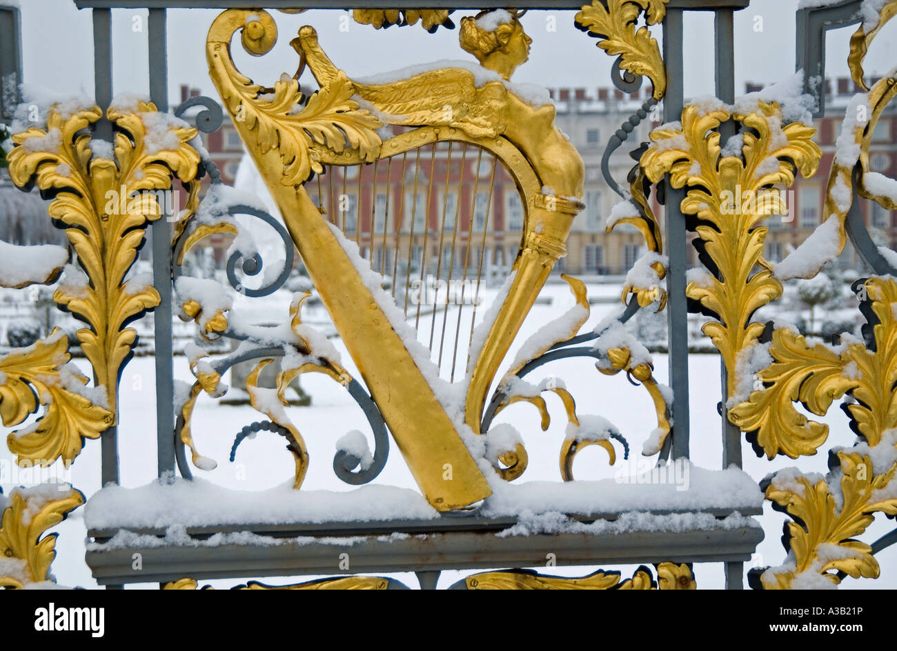 The ornate railings of Hampton Court Royal Palace, near London, England ...
