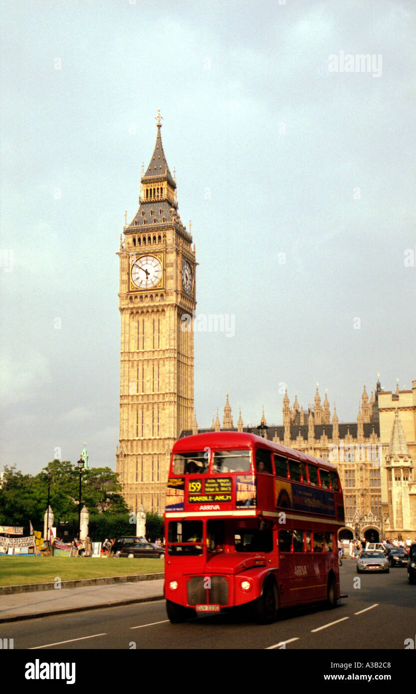 a routemaster bus in front of big Ben in London England UK Stock Photo ...