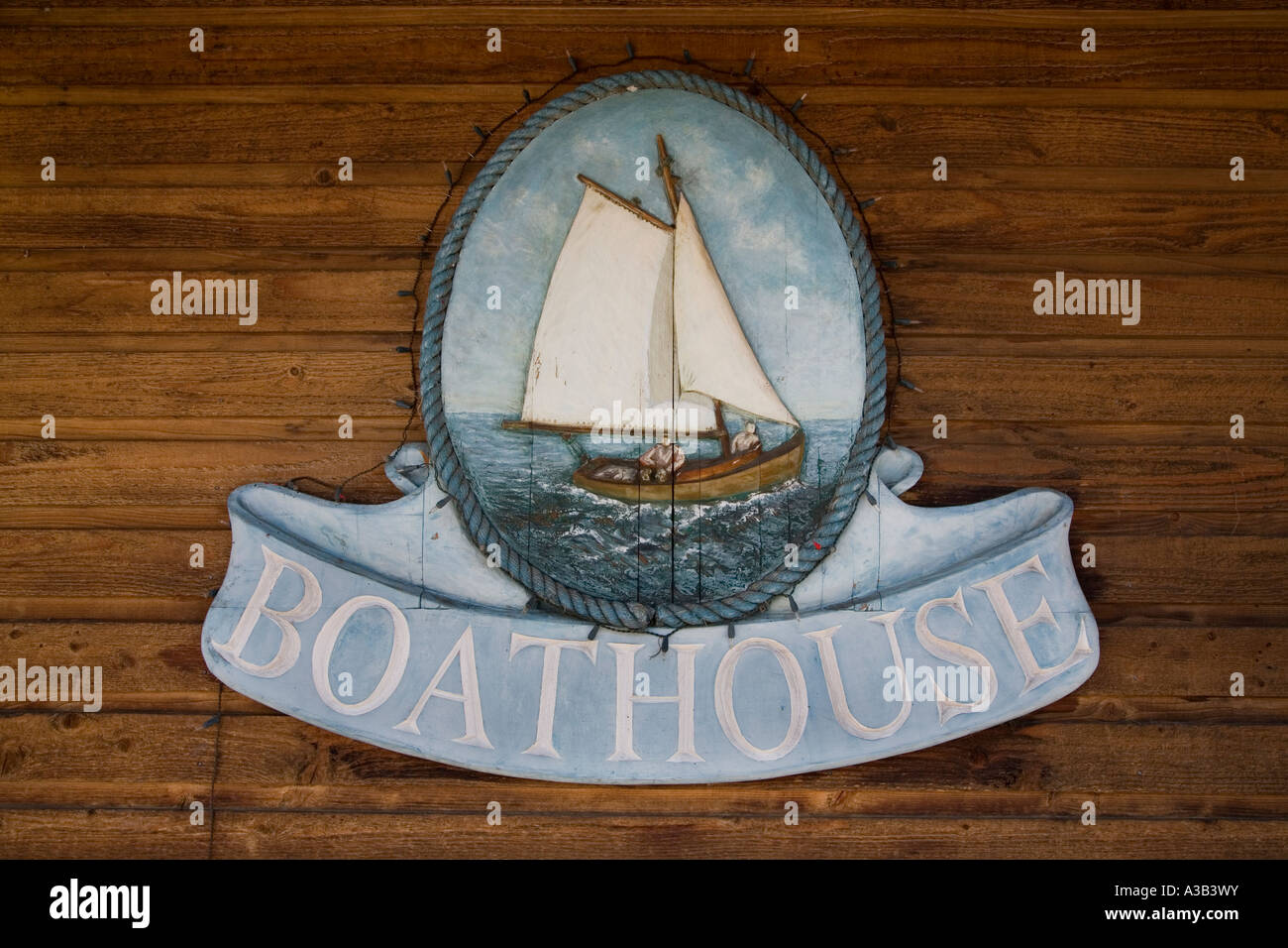 Wooden boathouse sign Center for Wooden Boats Seattle USA Stock Photo ...