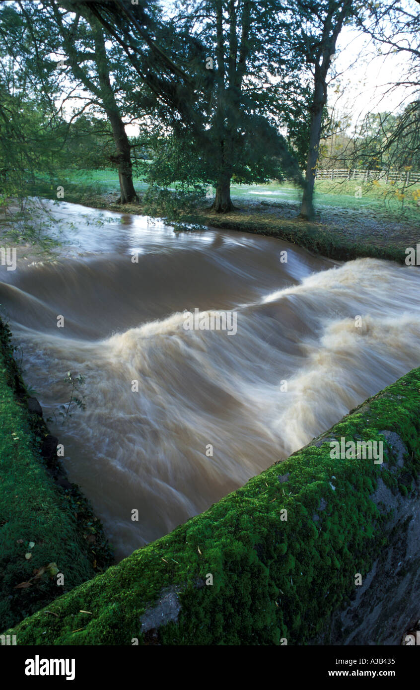 River Yeo in Flood with water cascading Devon England Stock Photo - Alamy