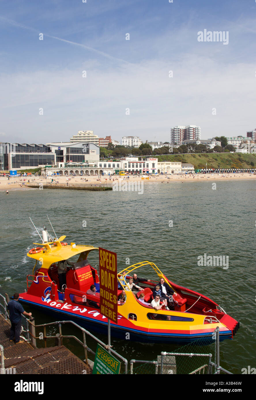 ENGLAND Dorset Bournemouth East Beach Speedboat tour at pier and ...