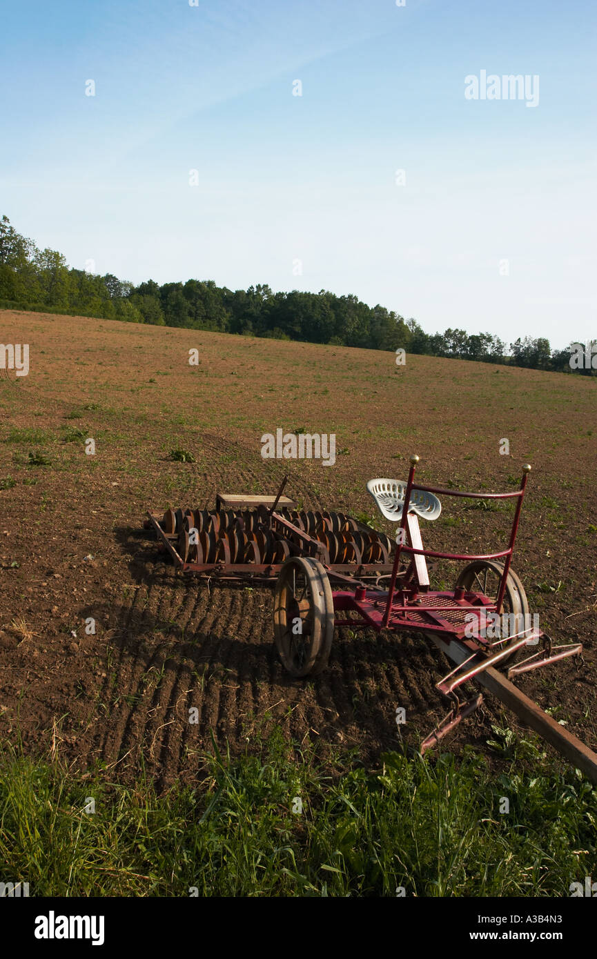 Farm fields with a horse drawn plow in an Amish area in Ohio Stock ...