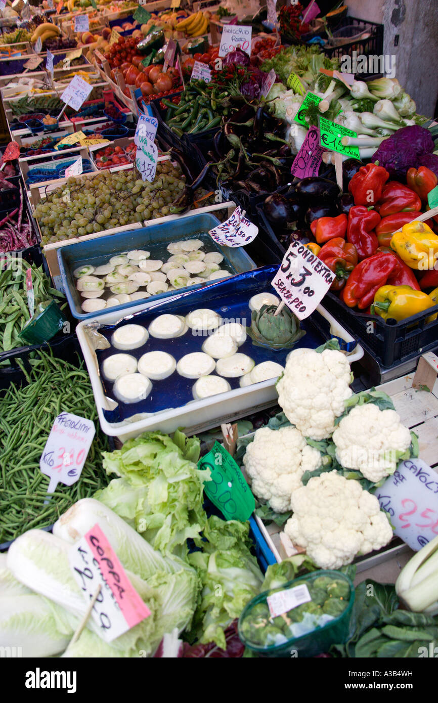 ITALY Veneto Venice Fruit and vegetable stall display in the Rialto ...