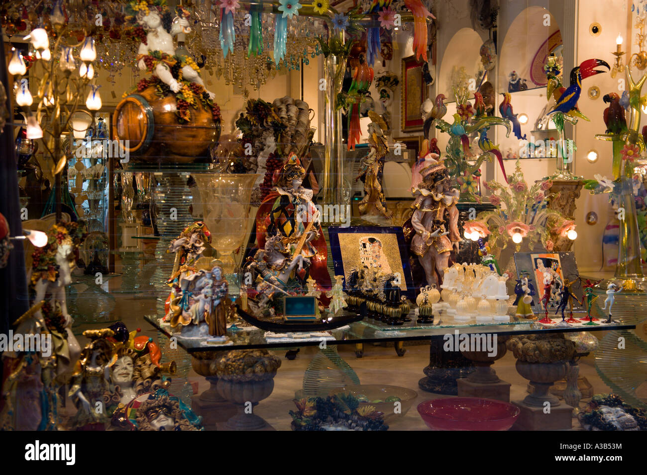 ITALY Veneto Venice San Marco or St Marks's district Shop window display of glass made on Murano ...