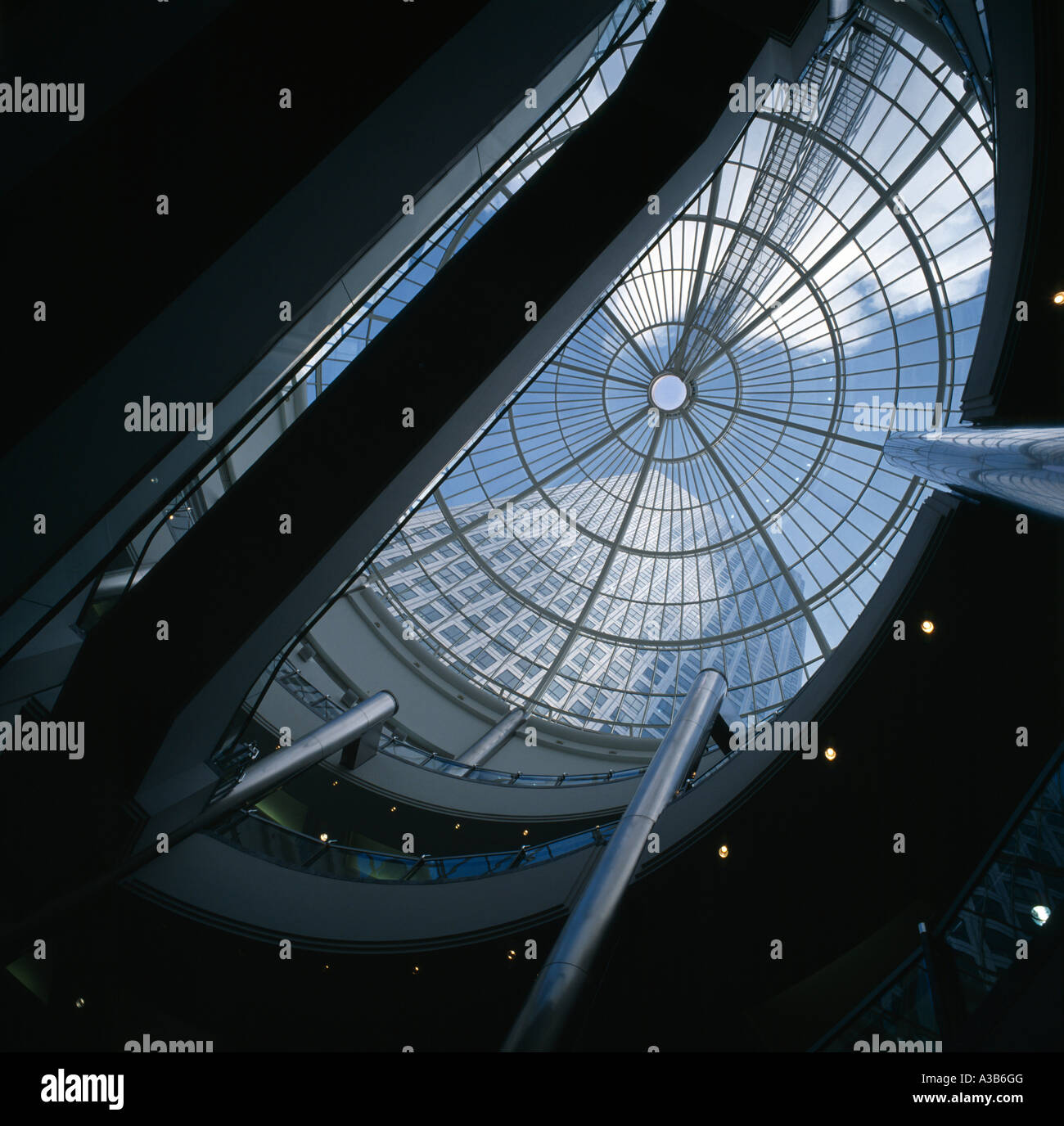 ENGLAND London Canary Wharf View looking up through glass atrium Stock ...