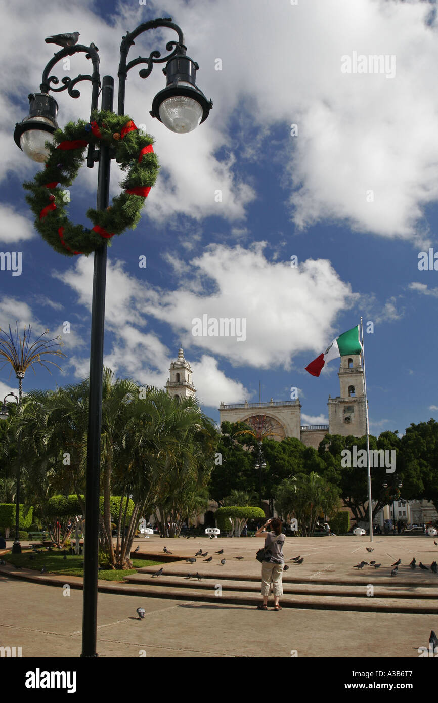 The Main Square and the Cathedral of San Ildefonso in Merida Mexico ...