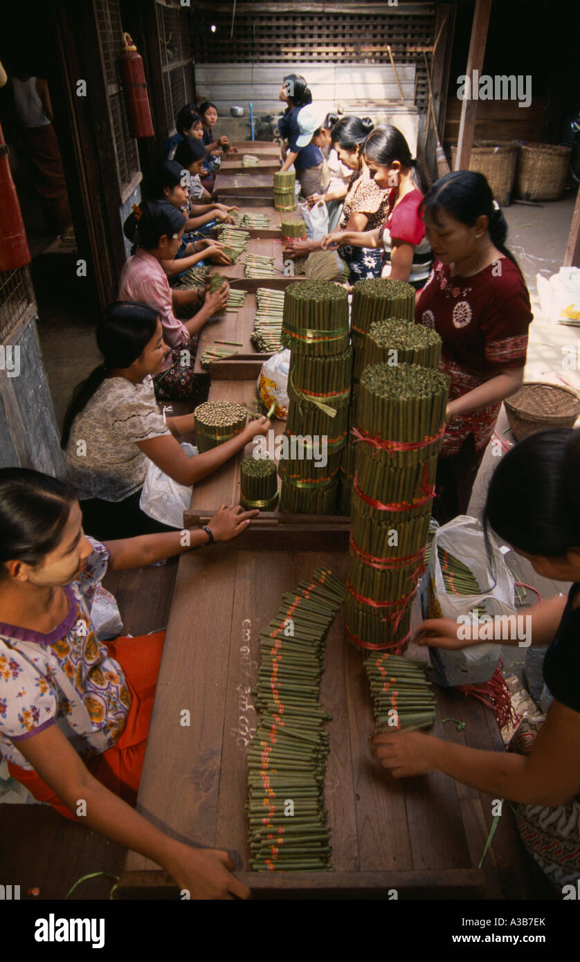 Myanmar Burma Southeast Asia Bago Cheroot Factory Line of female ...