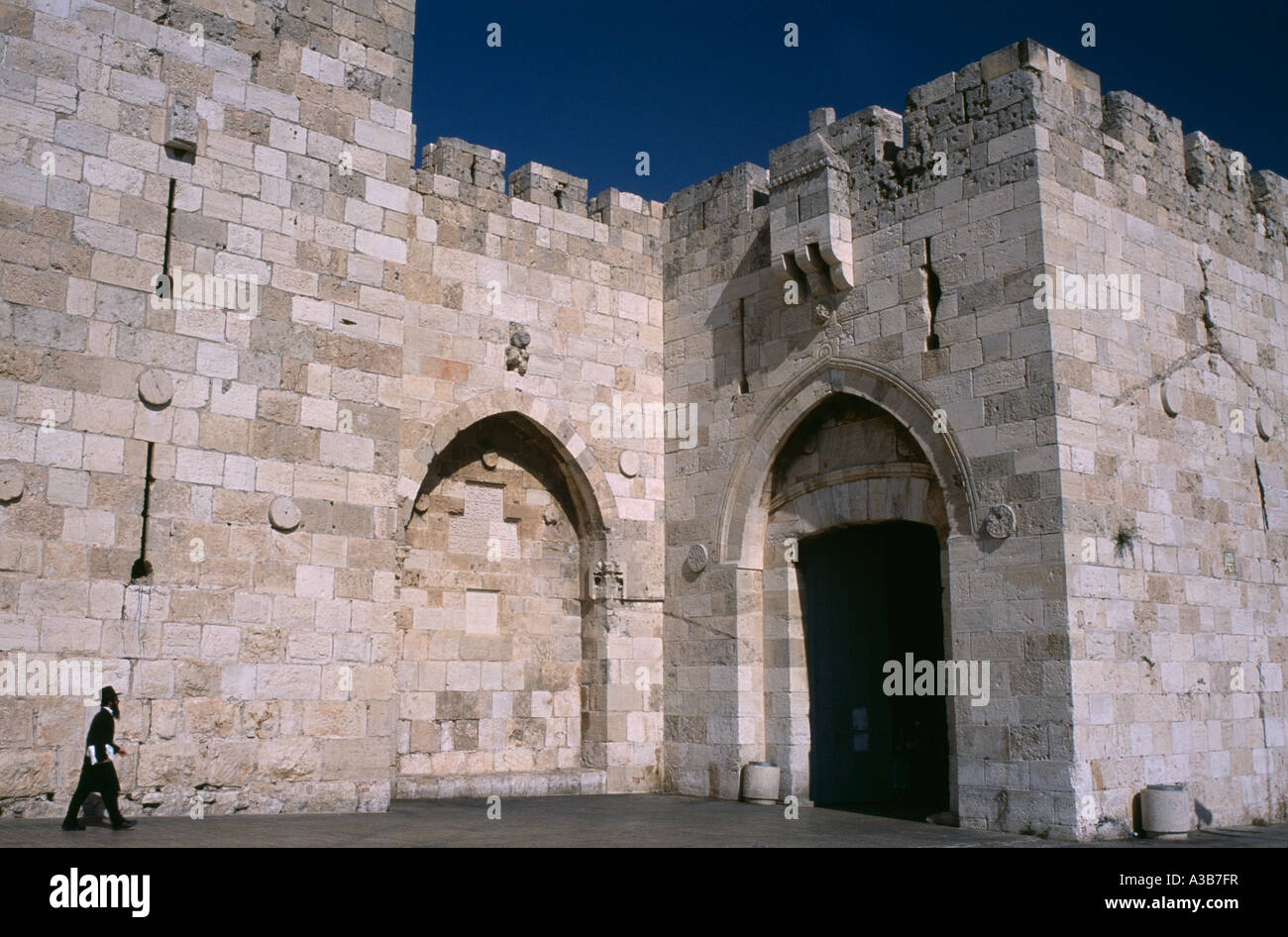 ISRAEL Middle East Jerusalem The Jaffa Gate Orthodox Jewish man walking ...
