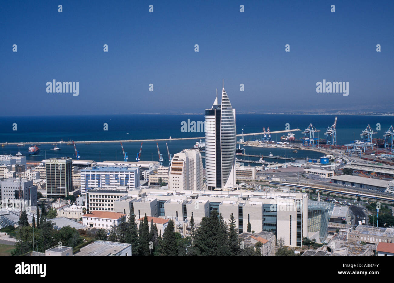ISRAEL Middle East Haifa Downtown skyline with office buildings and ...