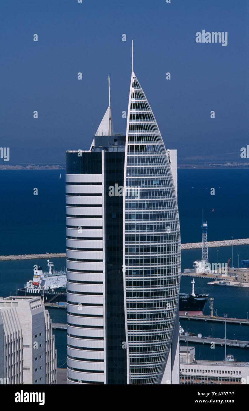 ISRAEL Middle East Haifa Tall modern fish shaped high rise skyscraper ...