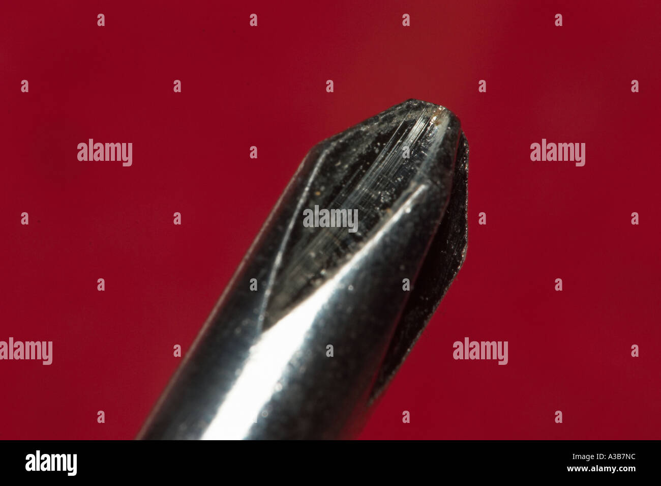 A close up of a phillips head screwdriver on a red background Stock ...