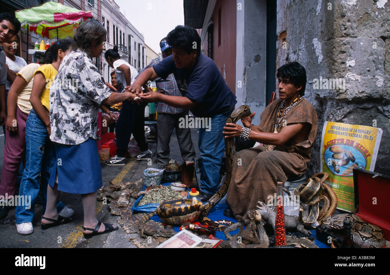 PERU South America Lima Medical Shaman selling snake grease and other ...