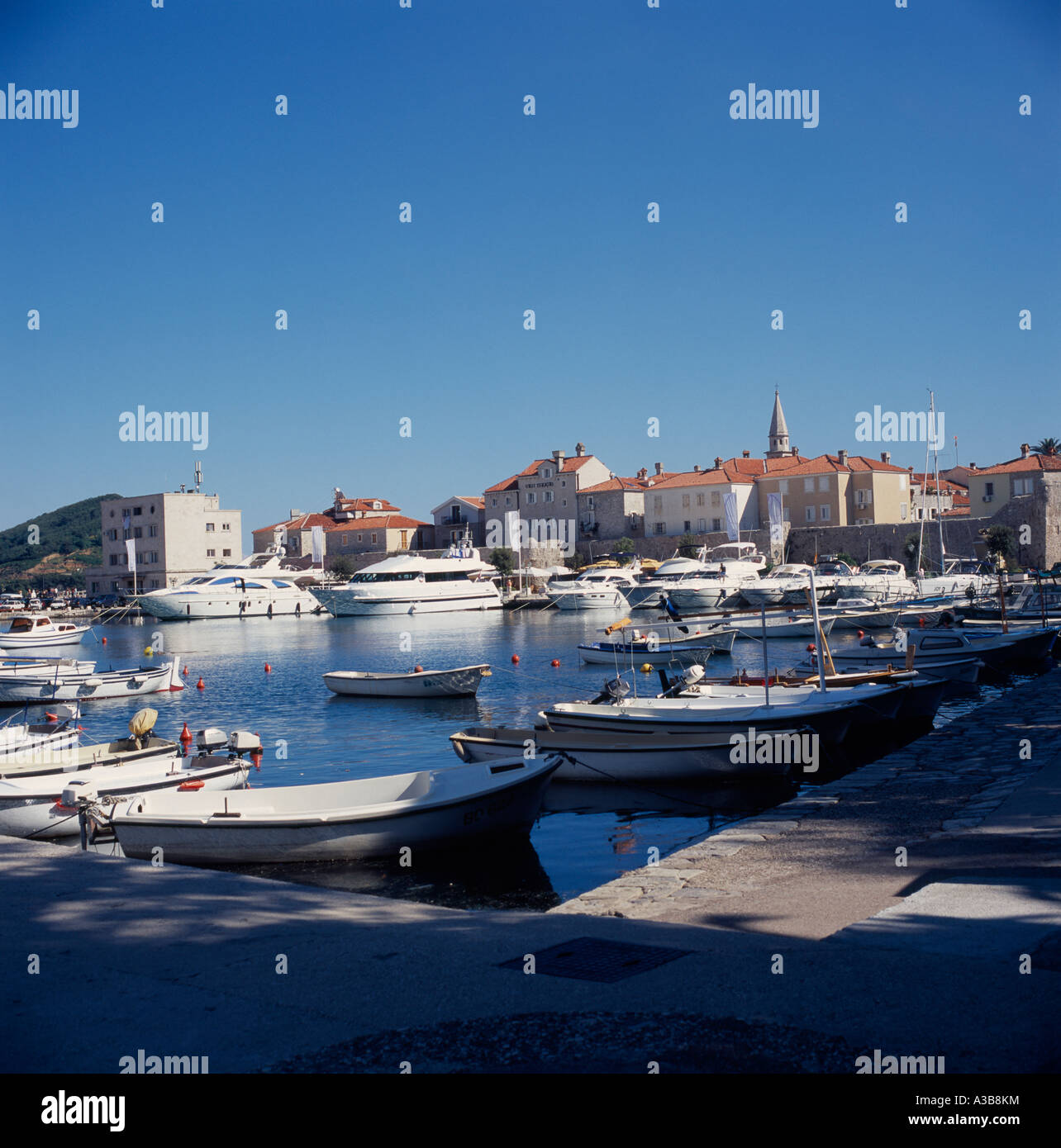 MONTENEGRO Mediterranean Sea Budva View across the harbour toward the ...